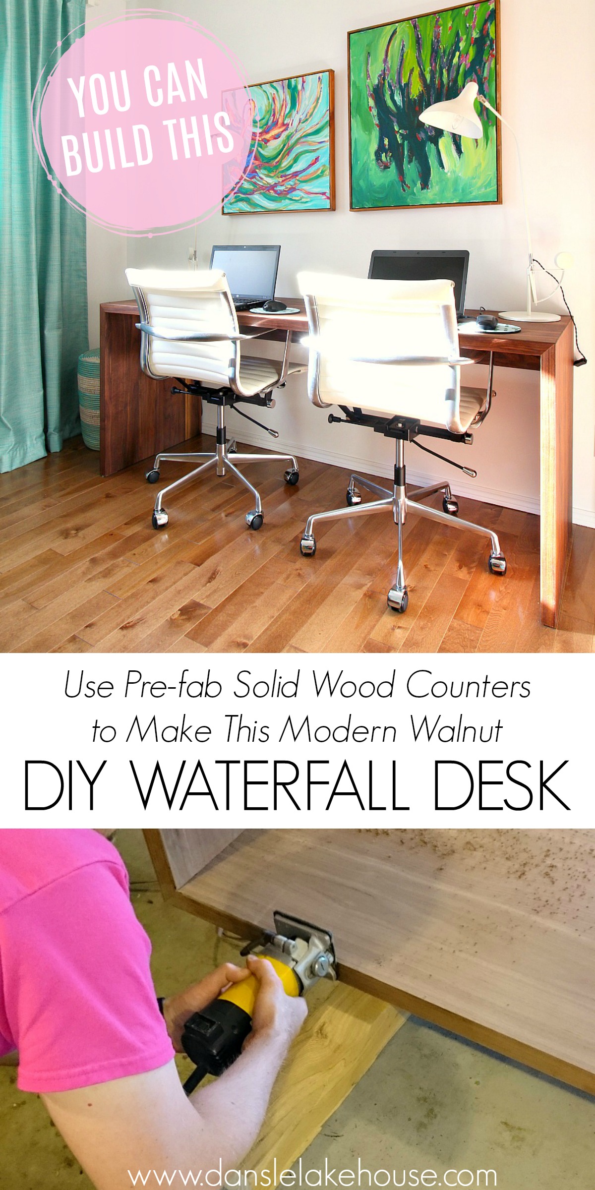 Solid Walnut DIY Waterfall Desk for Two | Dans le Lakehouse